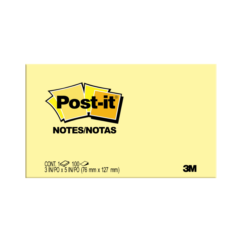 3M Post-It Notes, 76mm x 127mm, Yellow, 100Sheets/Pad, 12Pads/Pack (65