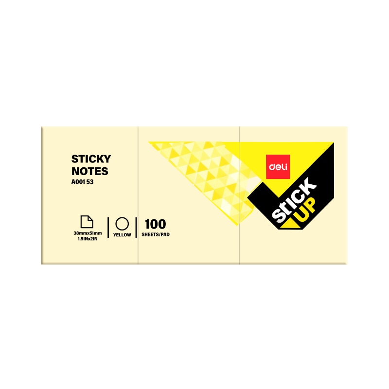 deli STICK-UP Sticky Notes, 1.5" x 2", Yellow, 100Sheets/Pad, 12Pads/P