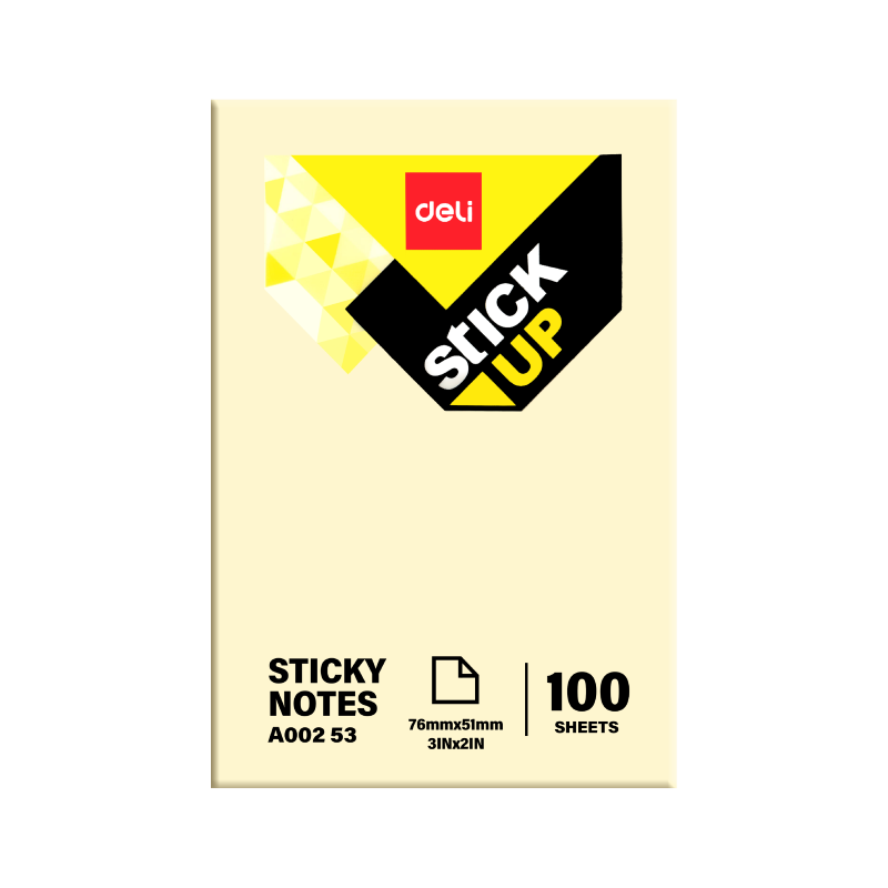 deli STICK-UP Sticky Notes, 3" x 2", Yellow, 100Sheets/Pad, 12Pads/Pac