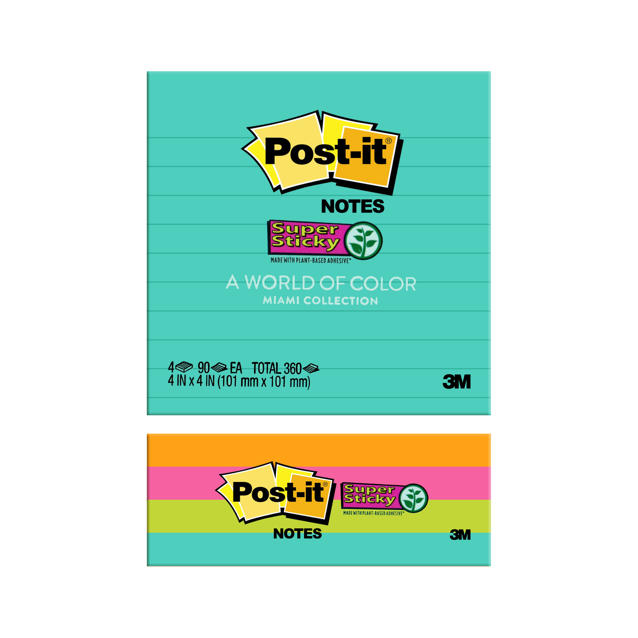Post-it Super Sticky Notes, 4" x 4", Assorted, 360Sheets/Cube (675-4SS