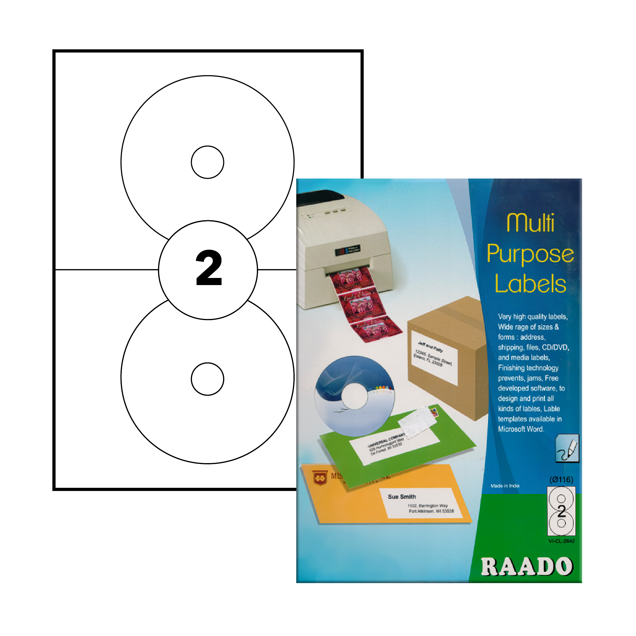 Shop RAADO Multi-Purpose A4 Labels, CD, 2Labels/Sheet Online in Qatar